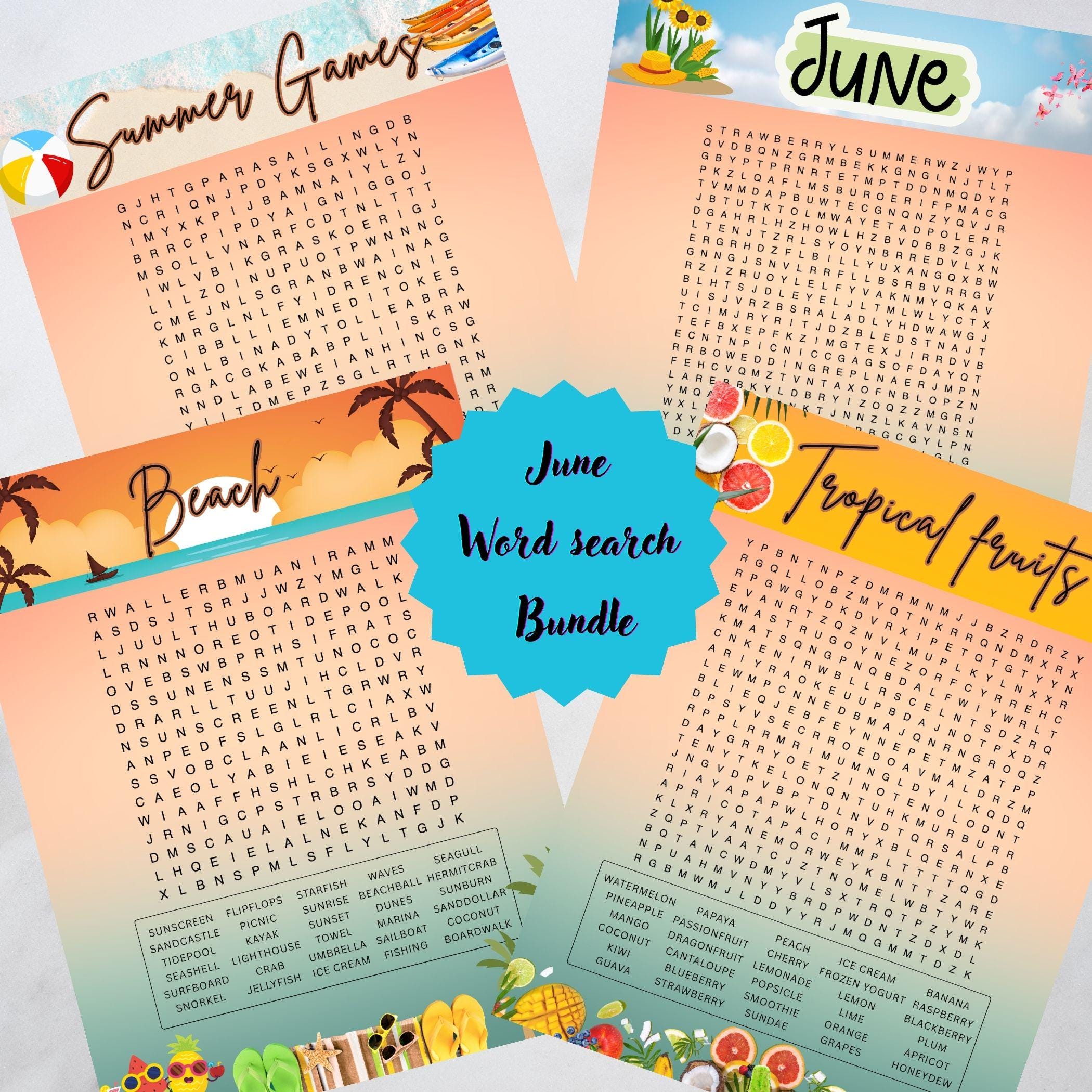 Summer, June Weekend Word Search Bundle With Beach & Tropical Themes, 5 ...