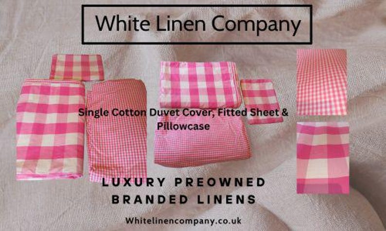 Single Pink Check 100% Cotton Duvet Cover, Fitted Sheet & Pillowcase - Etsy