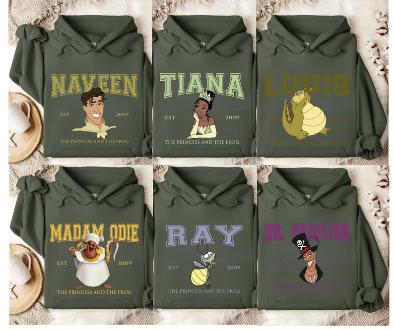 Princess and Frog Varsity Sweaters, Matching Tiana Naveen Louis Madam ...