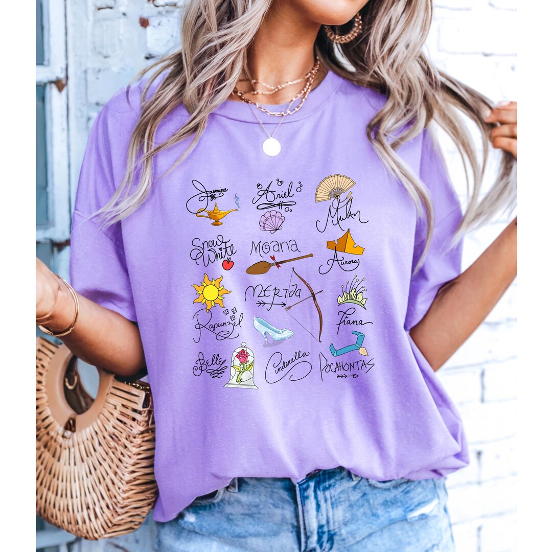 Disney Princess Signatures Shirt, Comfort Colors Princess Tees, All ...
