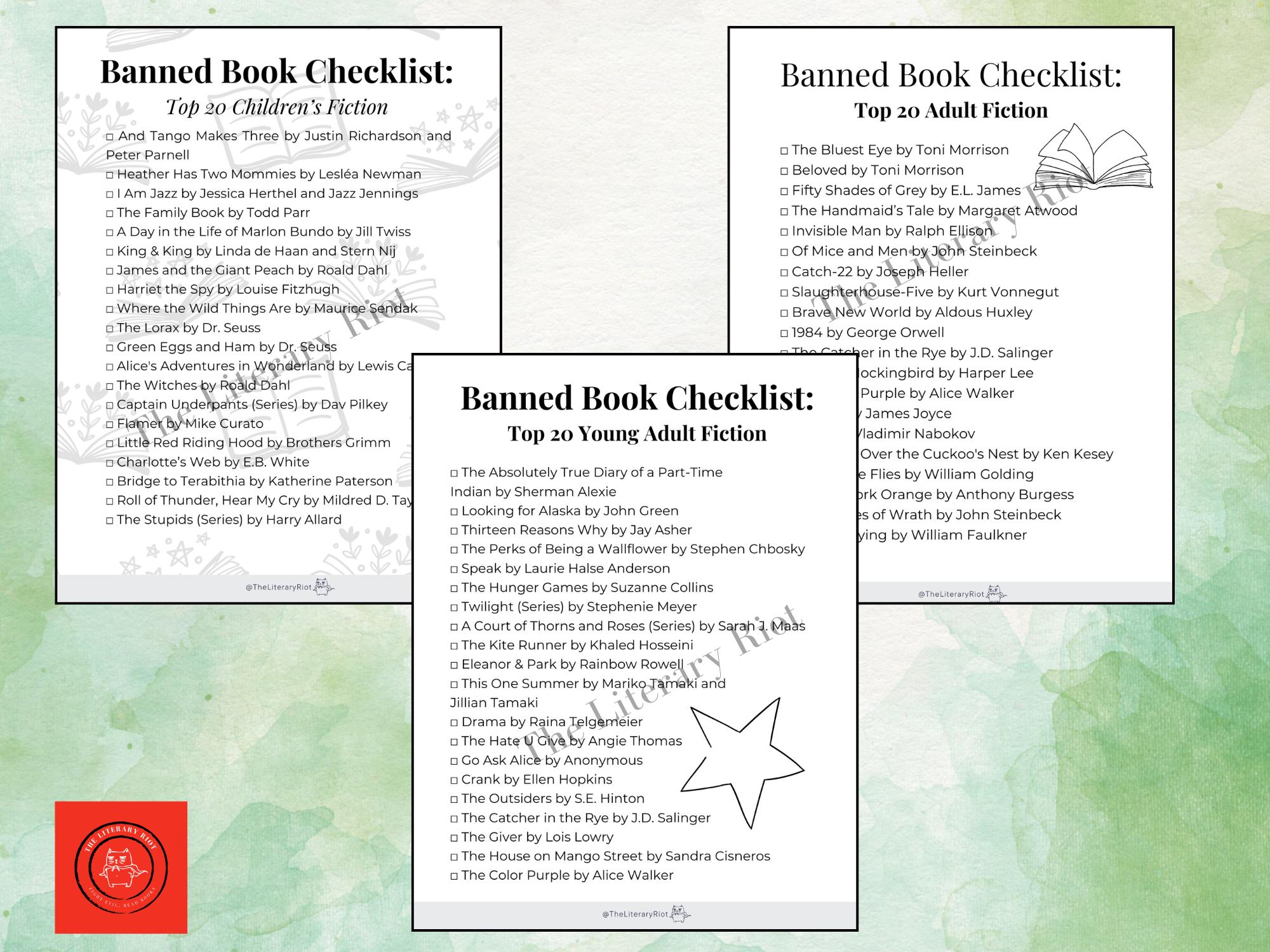 Banned Book Checklist Bundle Printable Reading Tracker Banned Books ...