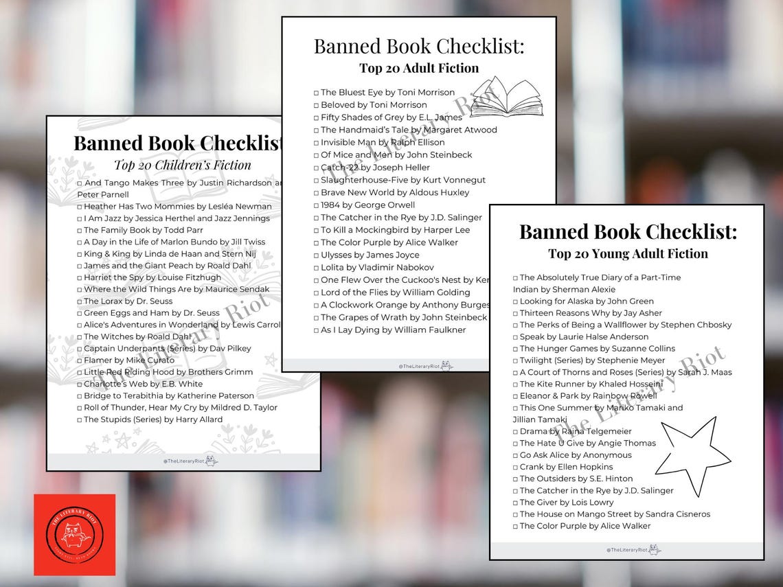 Banned Books Checklist Bundle: Adult, YA, Children's (printable Digital ...