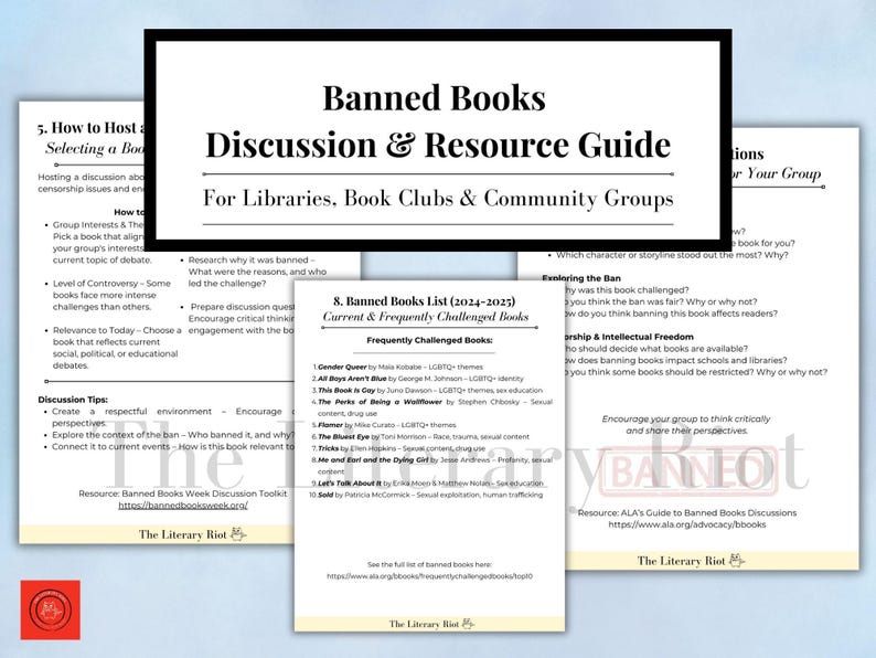 Banned Books Discussion Guide: Book Club Printable (digital Download ...