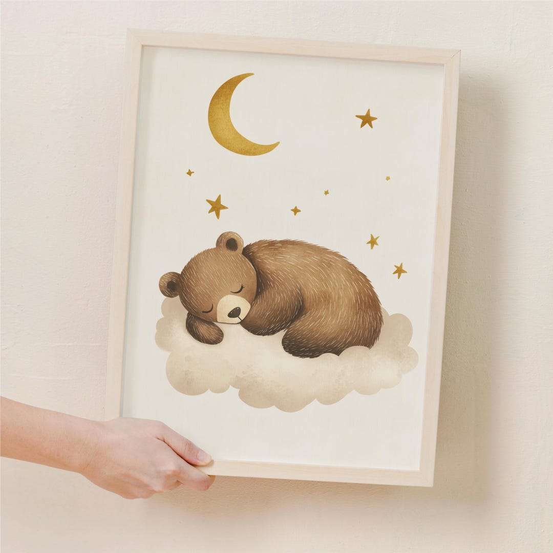 Scandinavian Sleeping Bear Print | Minimalist Watercolor Nursery Art | Neutral Baby Bear on ...