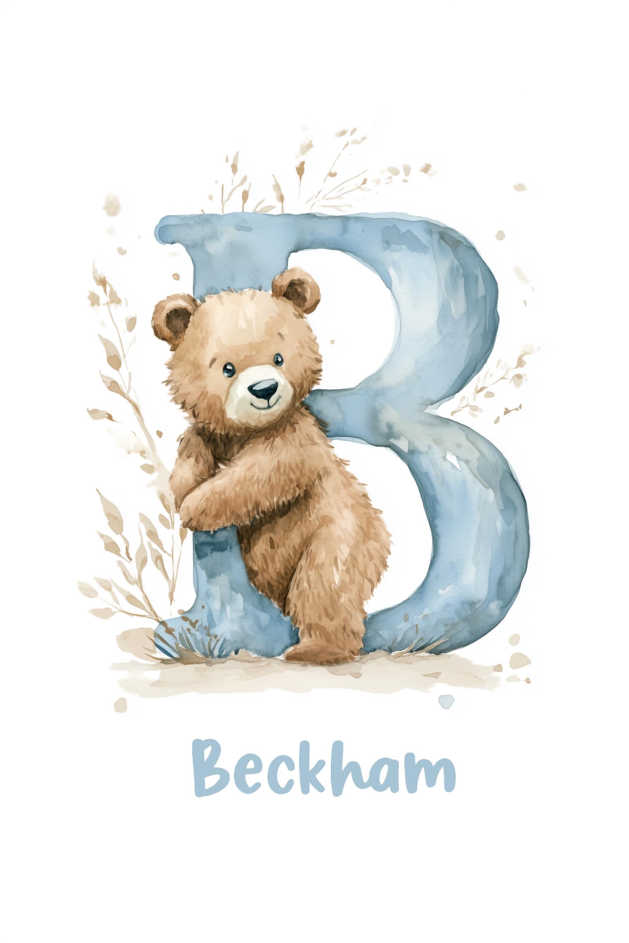 Bear Nursery Print | B Personalized Baby Name | Custom Nursery Art ...