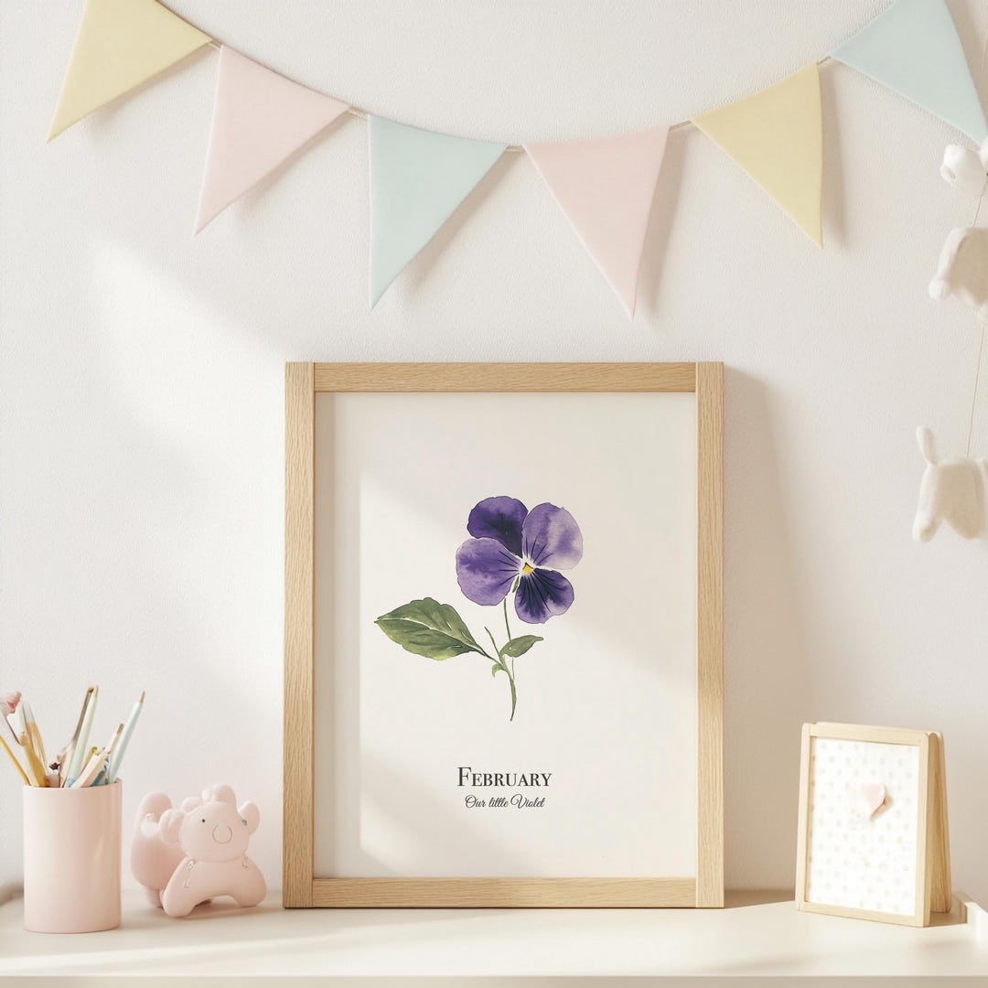 February Birth Flower Print, Watercolor Violet, Birth Month Flower ...
