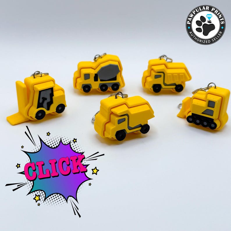 3D Printed Construction Vehicle Clicky Keychain - Assorted Options ...