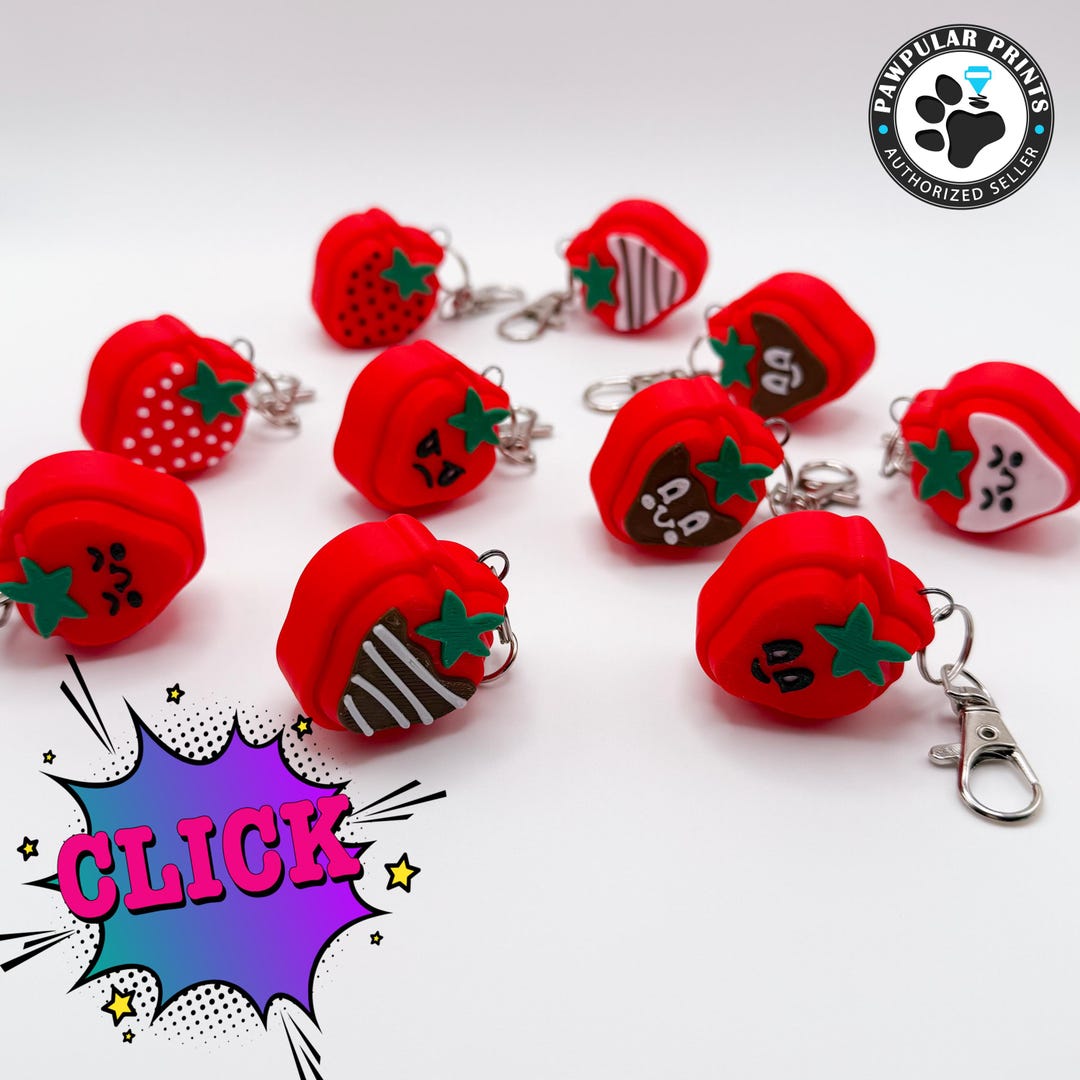 3D Printed Strawberry Clicky Keychain - Assorted Options Available ...
