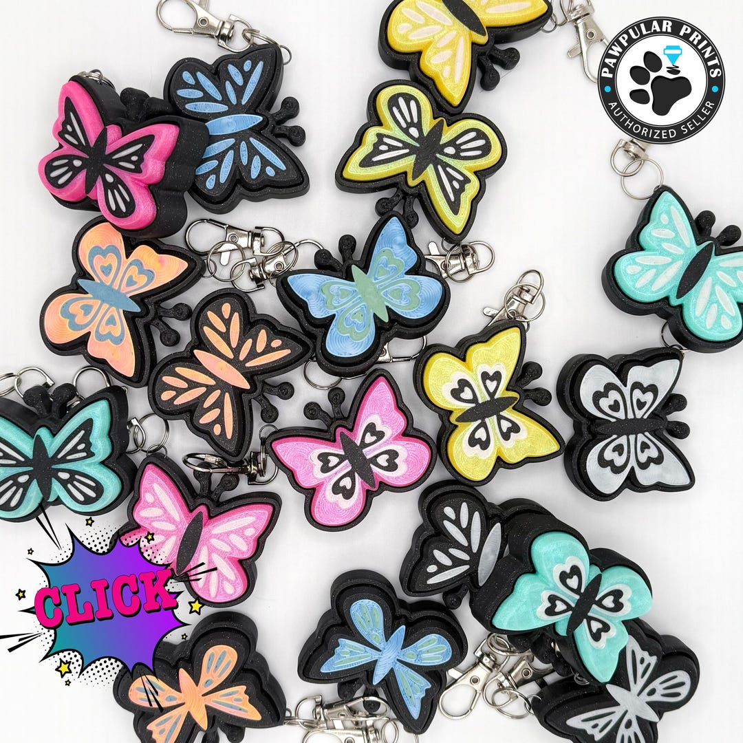 3D Printed Butterfly Clicky Keychain - Assorted Options Available ...