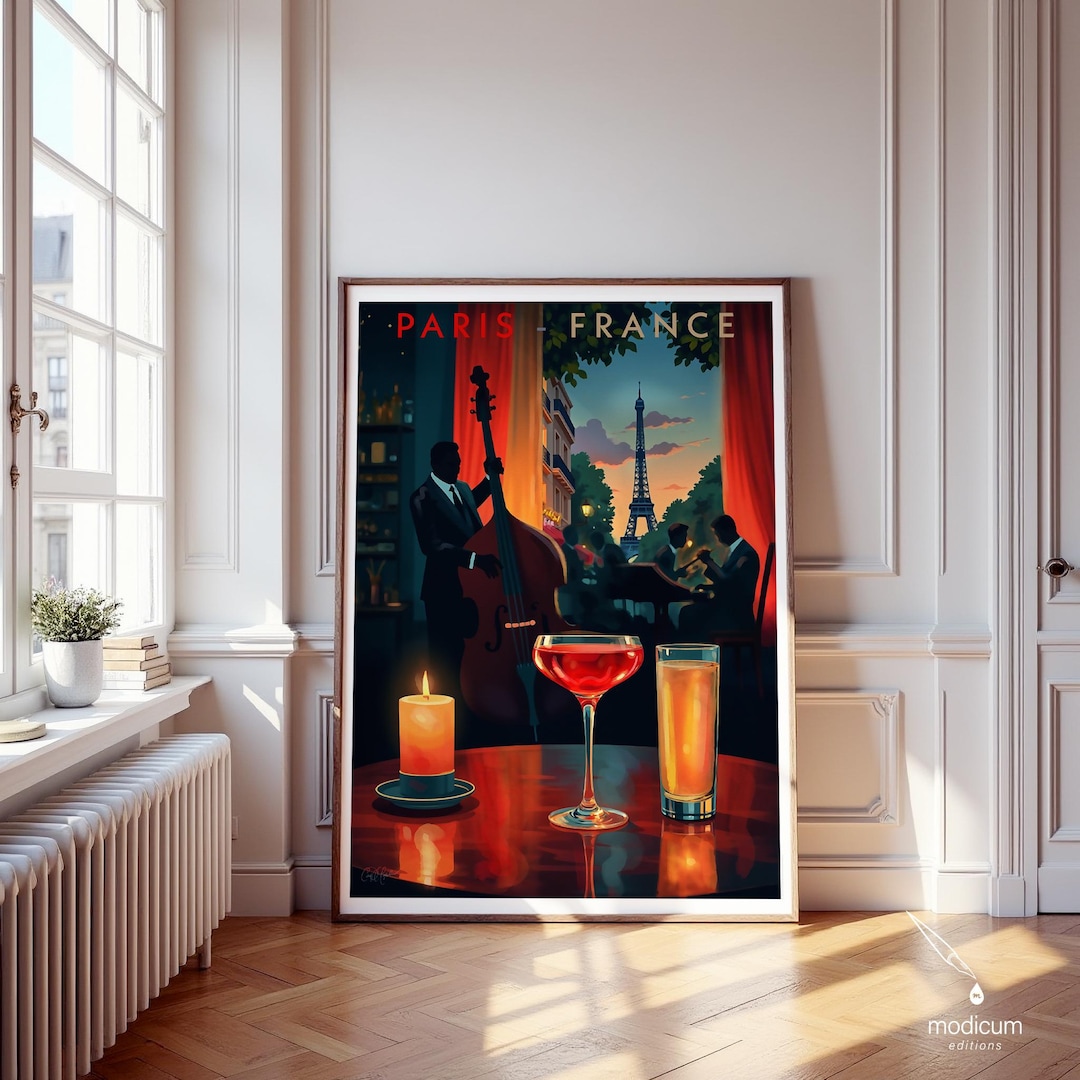 Paris Jazz Bar Poster – Vintage French Nightlife Print – Mid-century ...