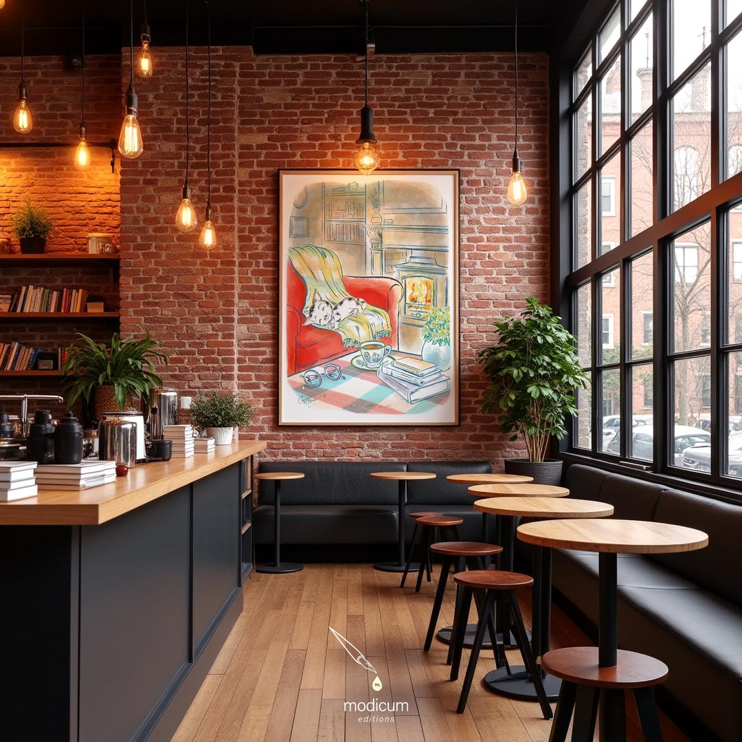 Nap Time Poster Print – Cozy Storybook Art – Sleeping Kitten & Books ...