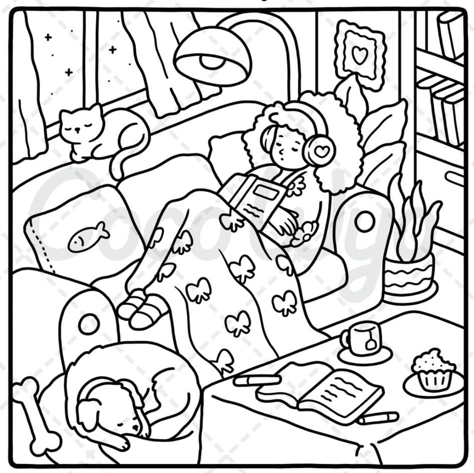 Girl Moments: Coloring Book for Adults and Teens Featuring Cute Cozy ...