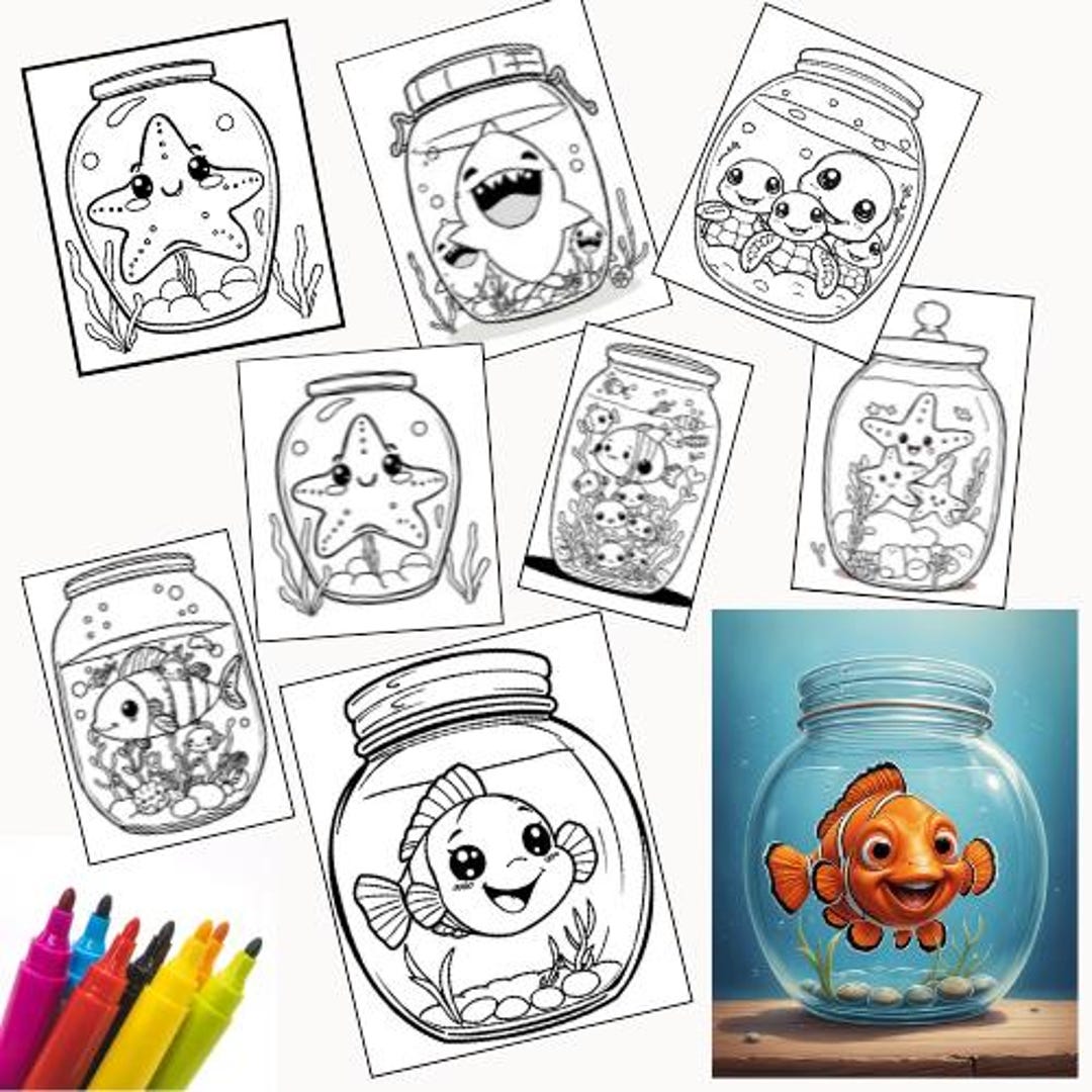 Underwater Jar Coloring Book, Under the Sea Life in a Jar Coloring ...