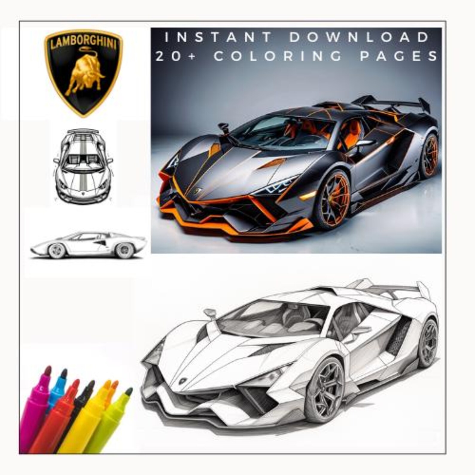 Lamborghini Coloring Book | Lambo Supercar Coloring Pages for Adults ...