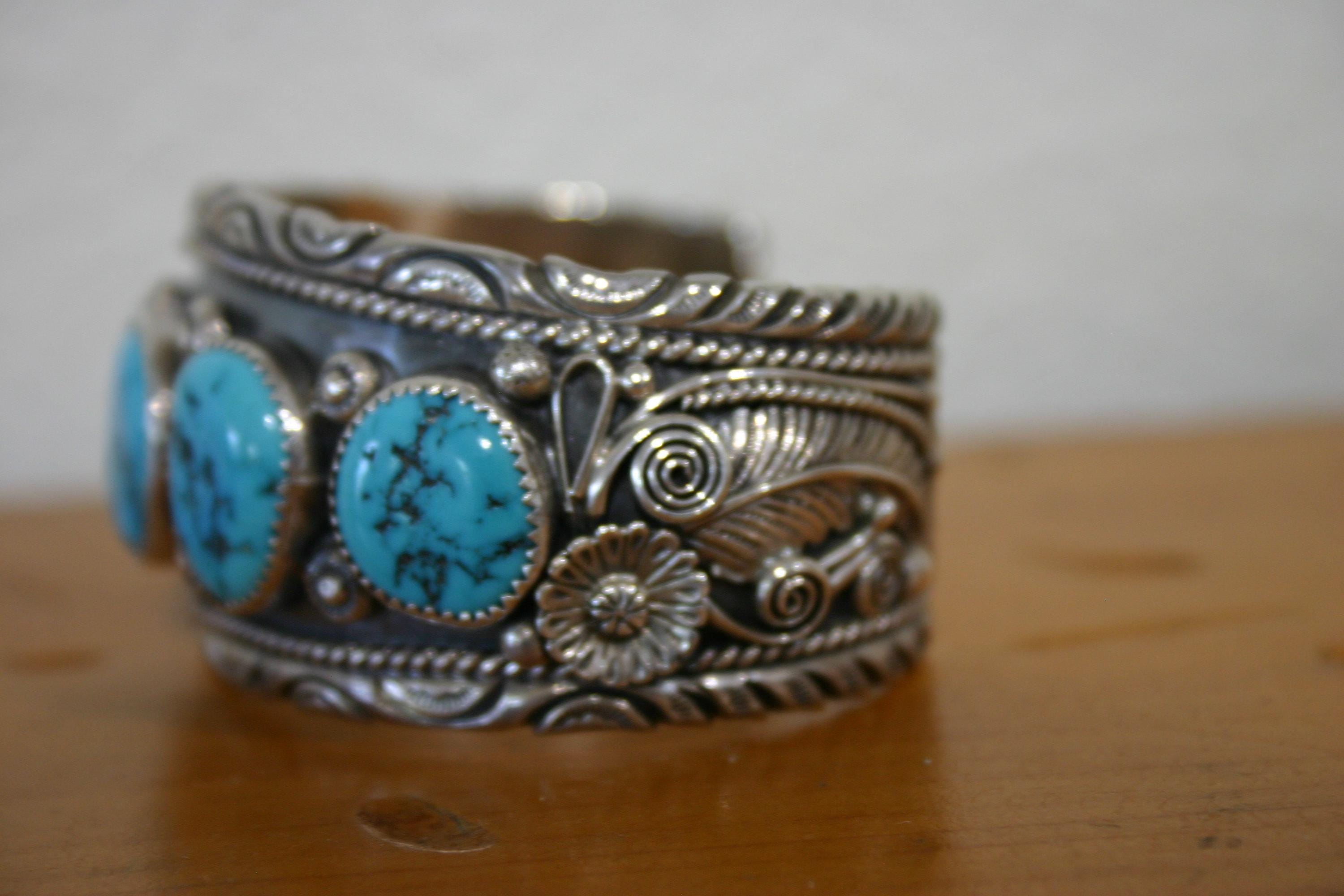 Gorgeous Large Navajo Cuff W/5 Turquoise Stones - Etsy