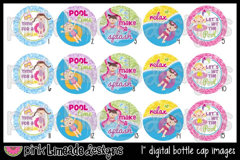 Pool Time INSTANT DOWNLOAD 1 Bottle Cap Images 4x6 - Etsy