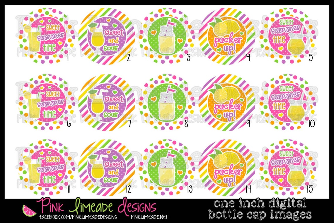 Summer Lemonade INSTANT DOWNLOAD 1 Bottle Cap Images - Etsy
