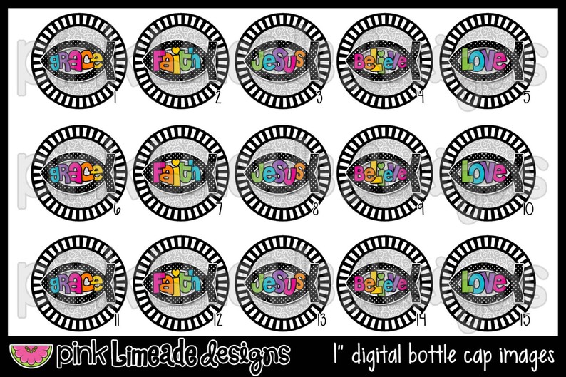 Christian Jesus Fish - Rainbow Words - INSTANT DOWNLOAD 1" Bottle Cap ...