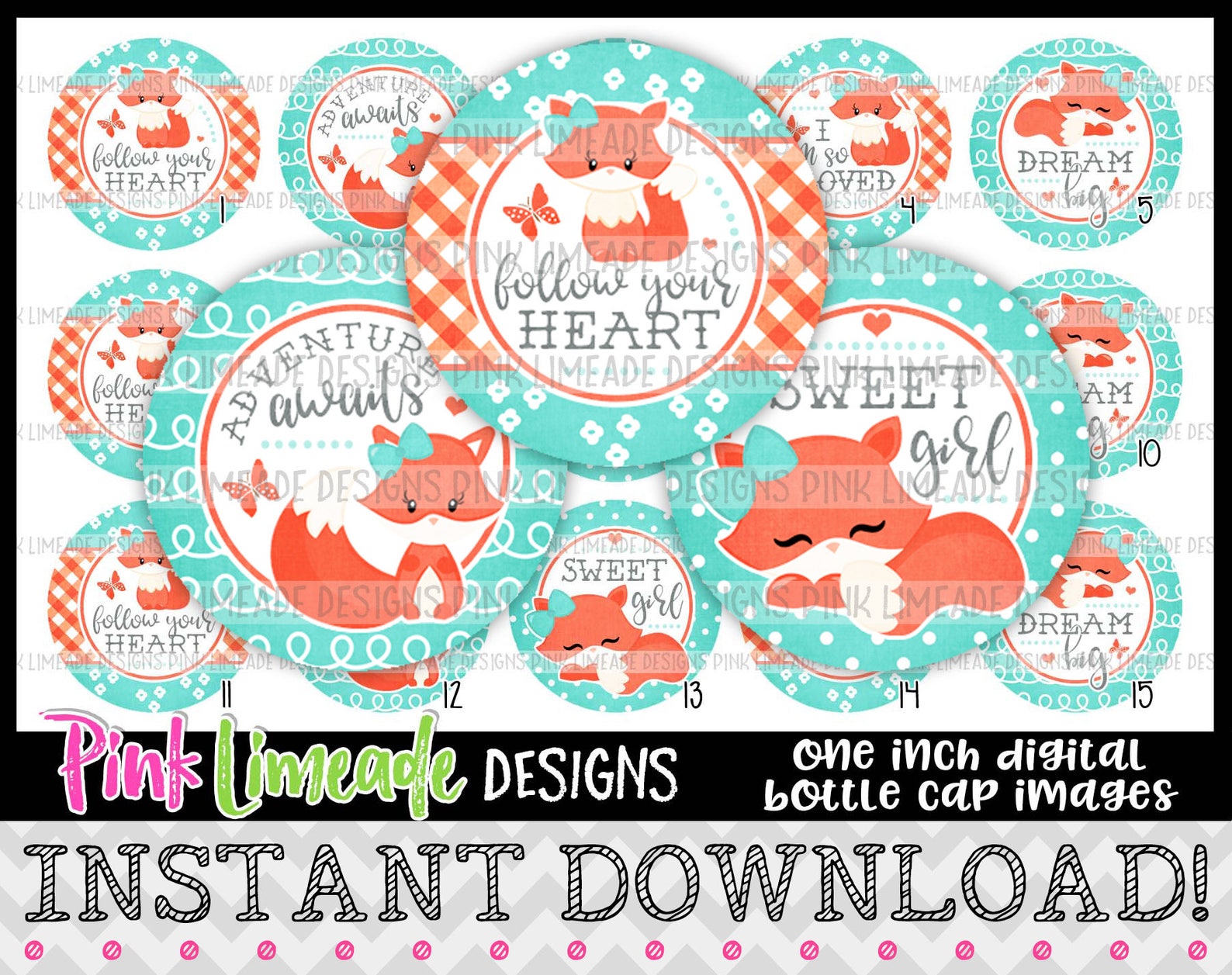 Sweet Fox INSTANT DOWNLOAD 1 Bottle Cap Images 4x6 | Etsy