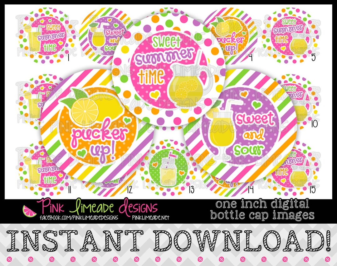 Summer Lemonade - INSTANT DOWNLOAD 1" Bottle Cap Images 4x6 - 812 - Etsy