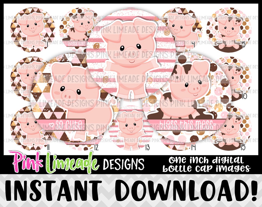 Cute Muddy Pigs - Messy Piglets - INSTANT DOWNLOAD 1" Bottle Cap Images ...