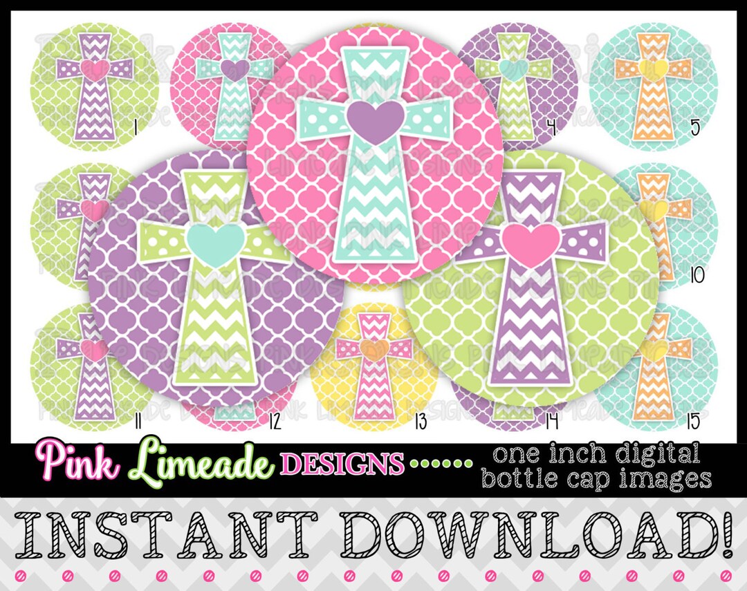 Pastel Patterned Crosses - INSTANT DOWNLOAD 1" Bottle Cap Images 4x6 ...