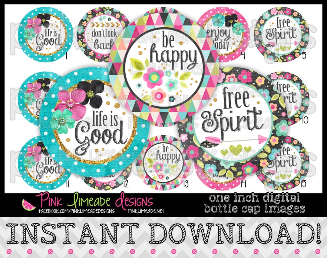 Be Happy - INSTANT DOWNLOAD 1" Bottle Cap Images 4x6 - 779 - Etsy