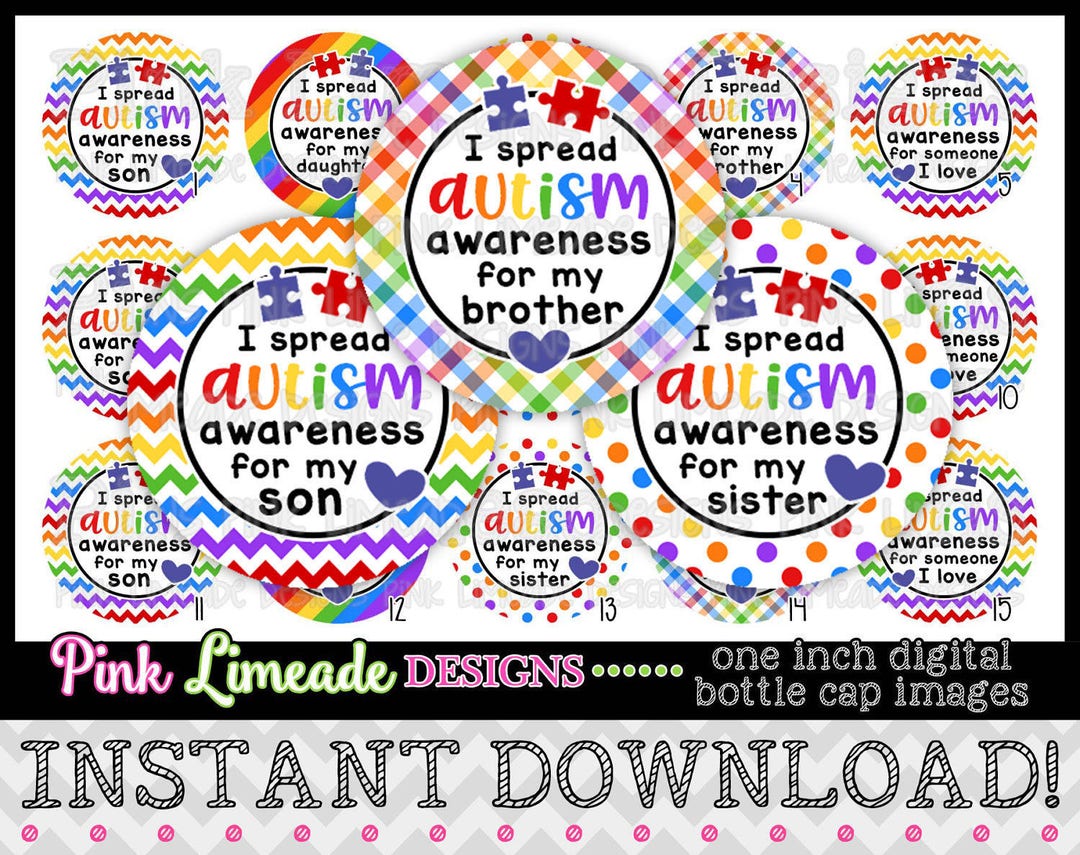 Autism Awareness Family - INSTANT DOWNLOAD 1" Bottle Cap Images 4x6 ...
