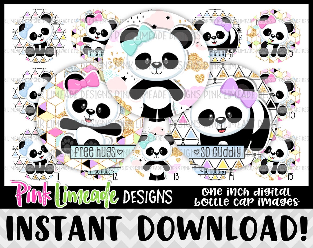 Girly Pastel Pandas - Cute Panda Bears and Sayings - INSTANT DOWNLOAD 1 ...