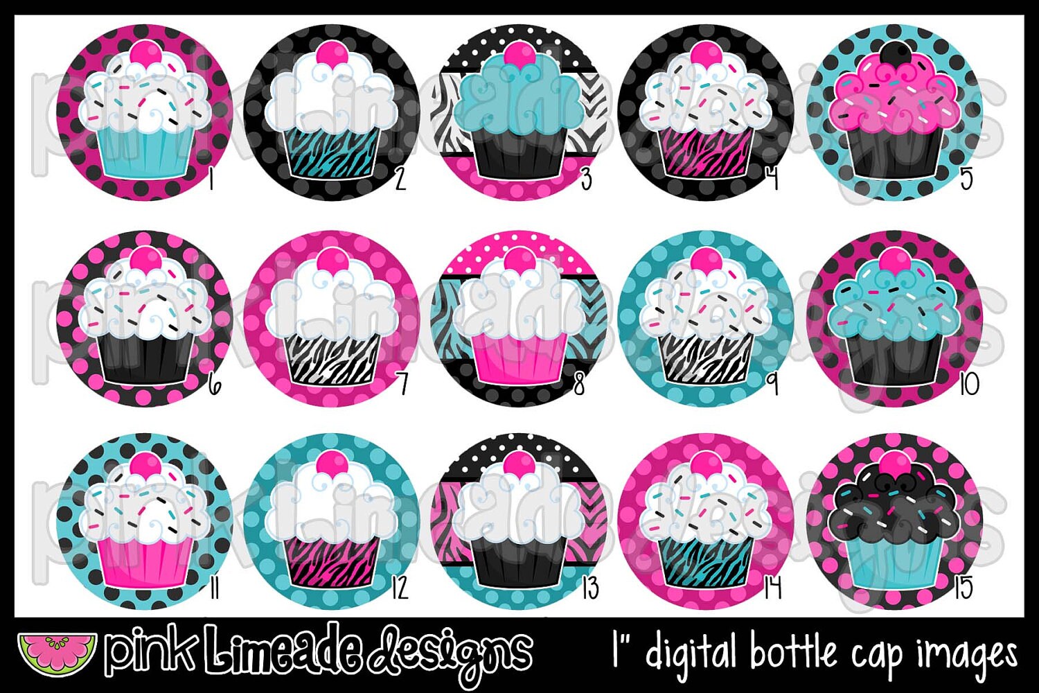 Zebra Cupcakes Teal INSTANT DOWNLOAD 1 Bottle Cap | Etsy