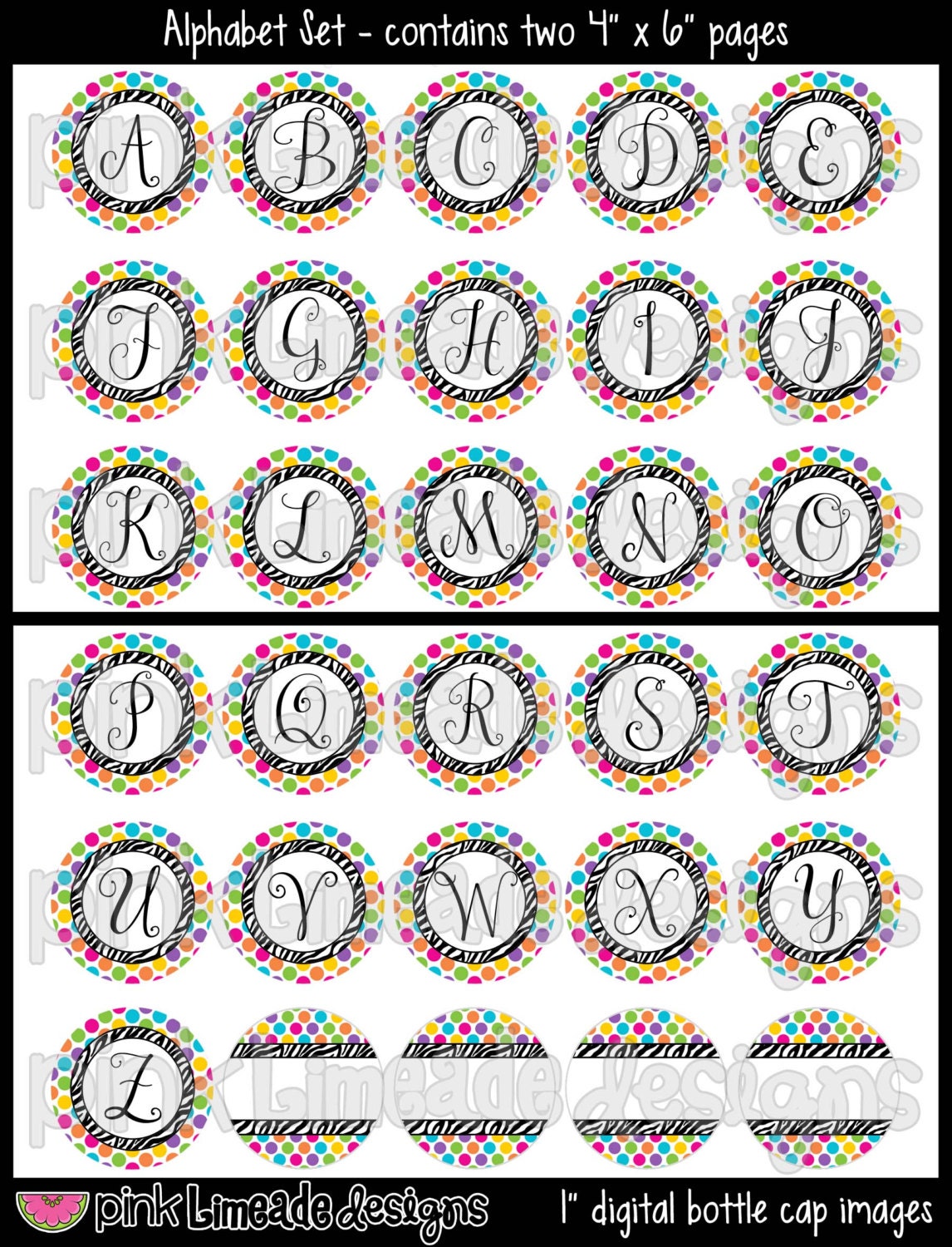 Rainbow Dots & Zebra Alphabet Set INSTANT DOWNLOAD 1 - Etsy