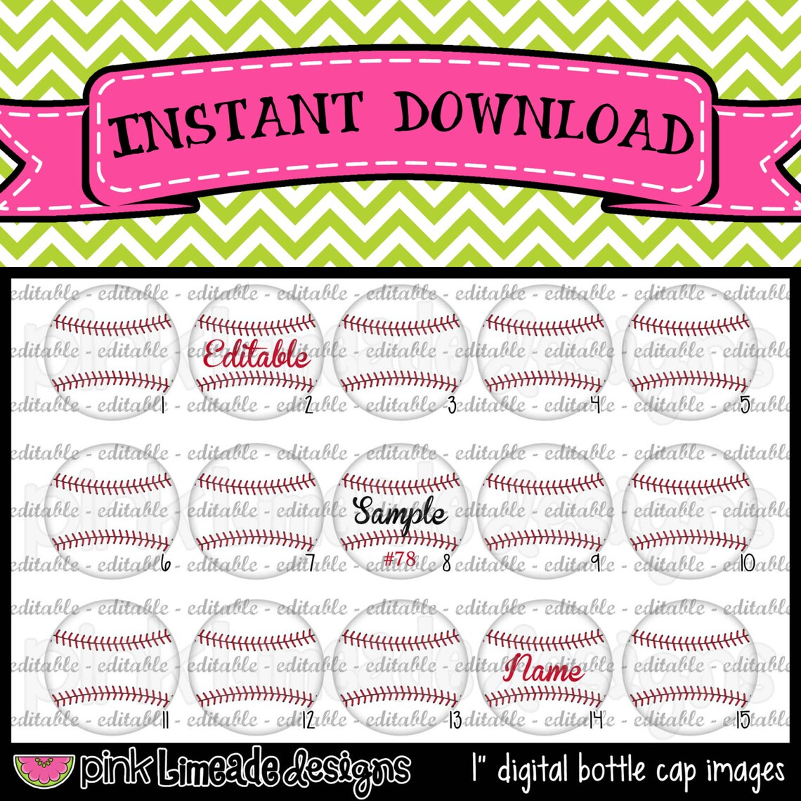 EDITABLE Simple Baseball - INSTANT DOWNLOAD 1" Bottle Cap Images 4x6 ...
