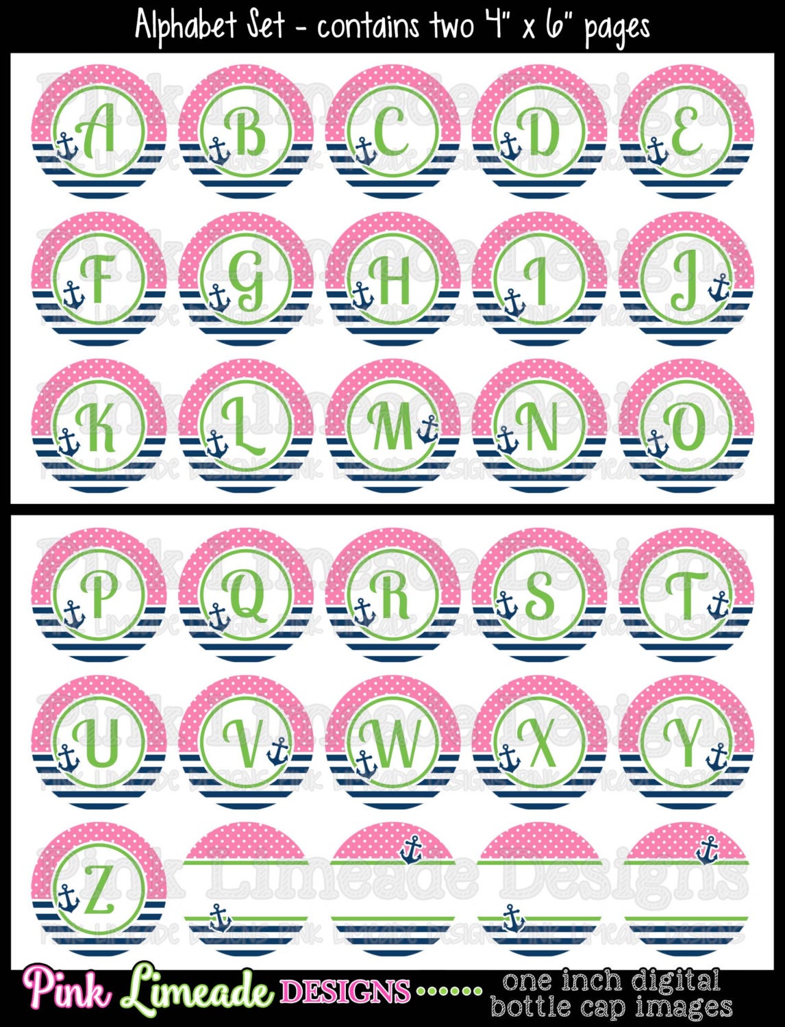 Sailing Away Alphabet Set - INSTANT DOWNLOAD 1" Bottle Cap Images 4x6 ...