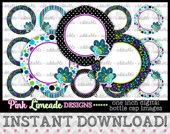 EDITABLE Cute Peacocks INSTANT DOWNLOAD 1 Bottle Cap | Etsy