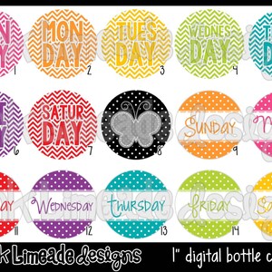 Days of the Week 2 - Chevron & Dots - INSTANT DOWNLOAD 1" Bottle Cap ...