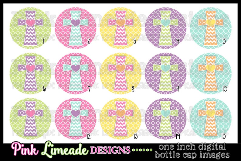 Pastel Patterned Crosses INSTANT DOWNLOAD 1 Bottle Cap | Etsy