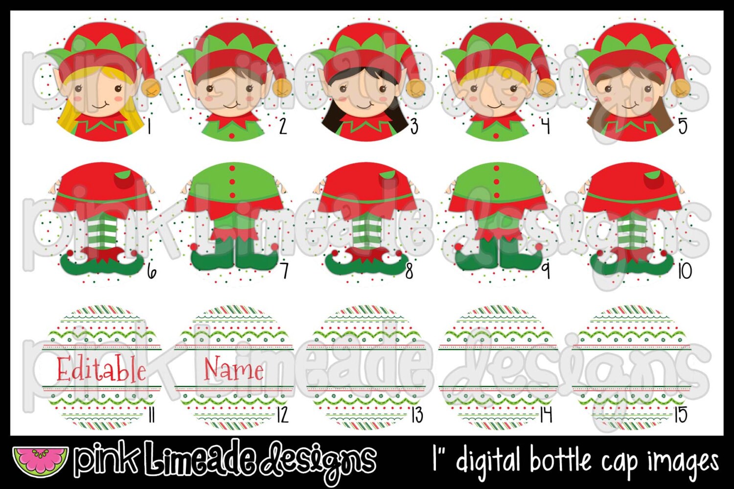 Editable Elf Ornaments - INSTANT DOWNLOAD 1" Bottle Cap Images 4x6 ...