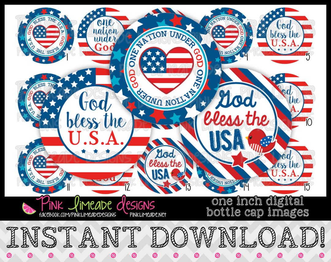 God Bless the USA - INSTANT DOWNLOAD 1" Bottle Cap Images 4x6 - 815 - Etsy