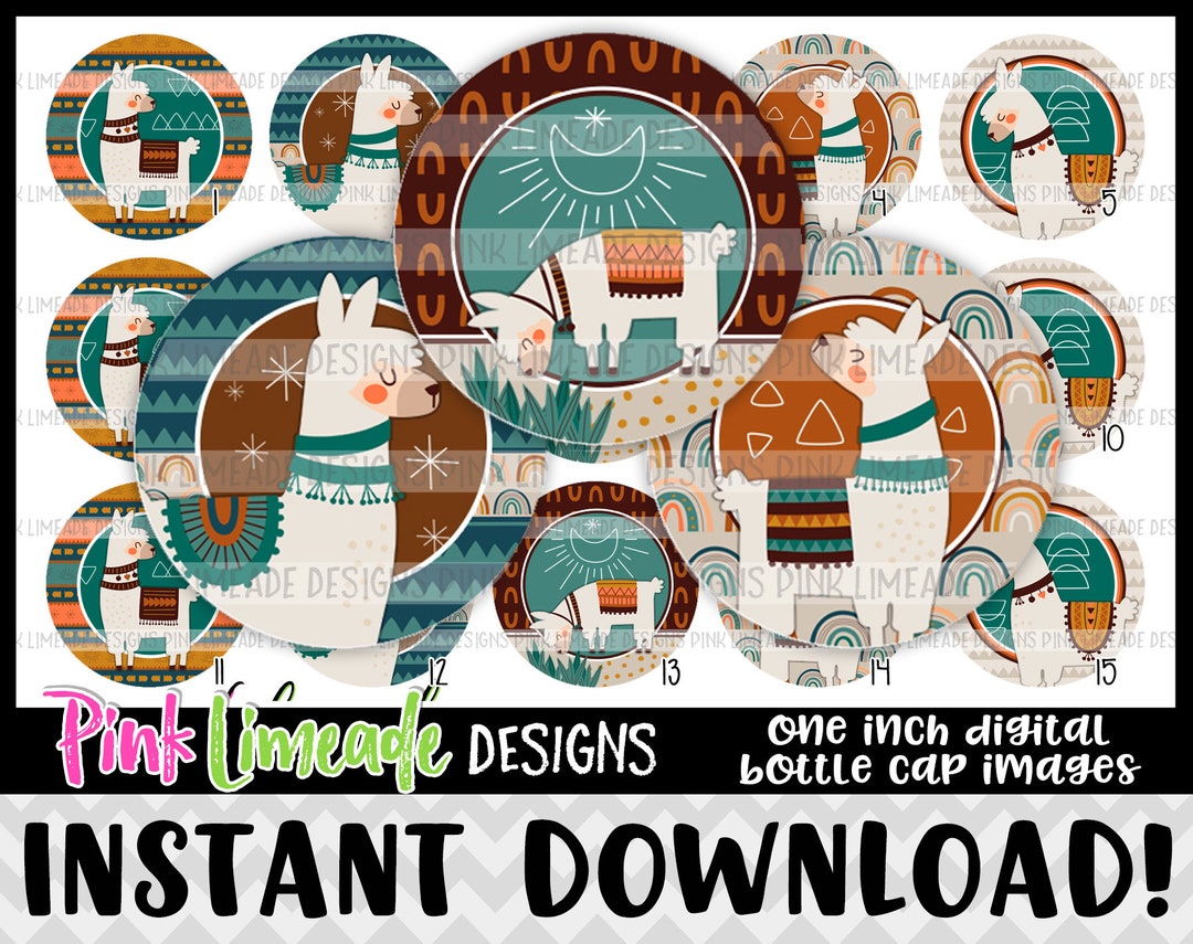 Desert Boho Llamas - INSTANT DOWNLOAD 1" Bottle Cap Images 4x6 - 1270 ...