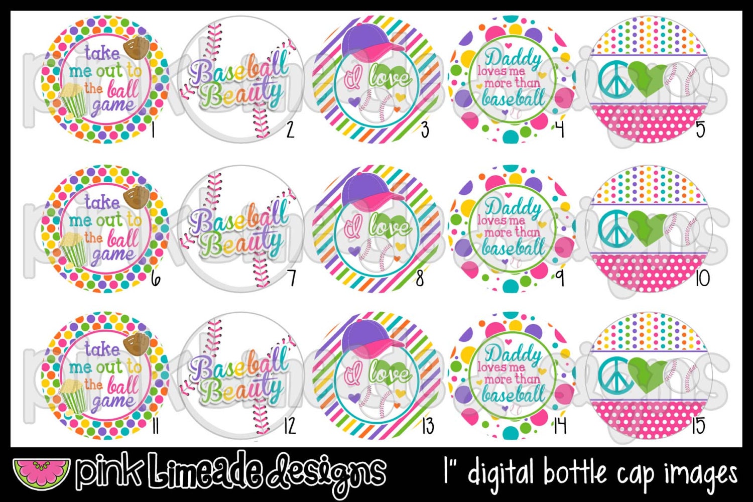 Baseball Beauty INSTANT DOWNLOAD 1 Bottle Cap Images - Etsy