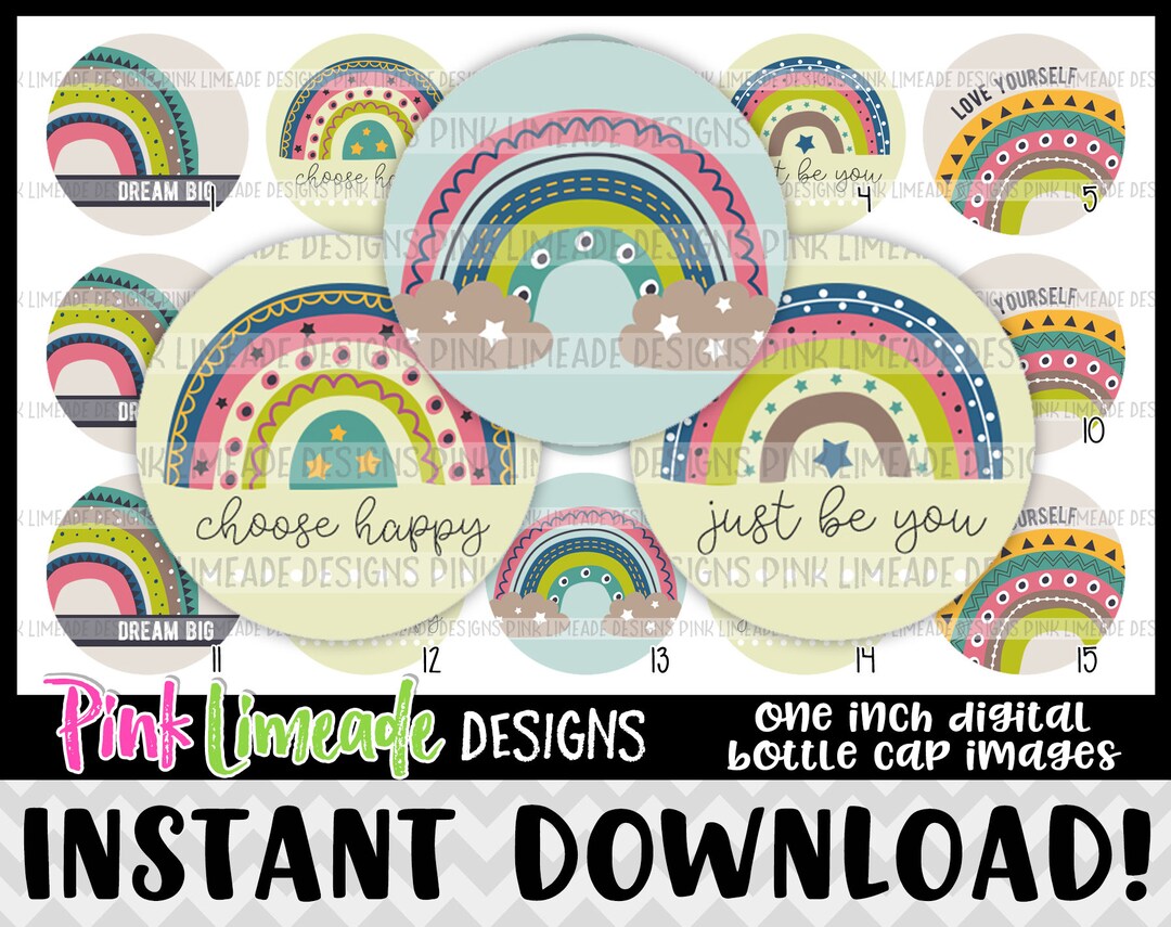 Modern Rainbows Inspiration Version 1 - INSTANT DOWNLOAD 1" Bottle Cap ...