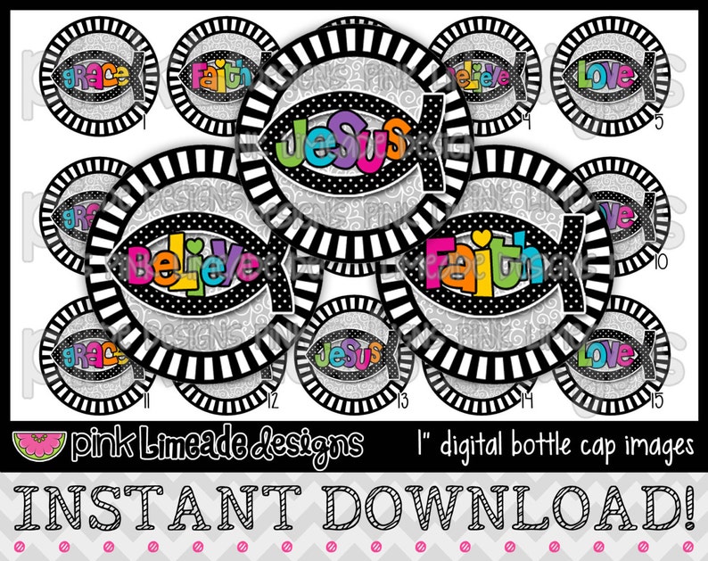 Christian Jesus Fish - Rainbow Words - INSTANT DOWNLOAD 1" Bottle Cap ...