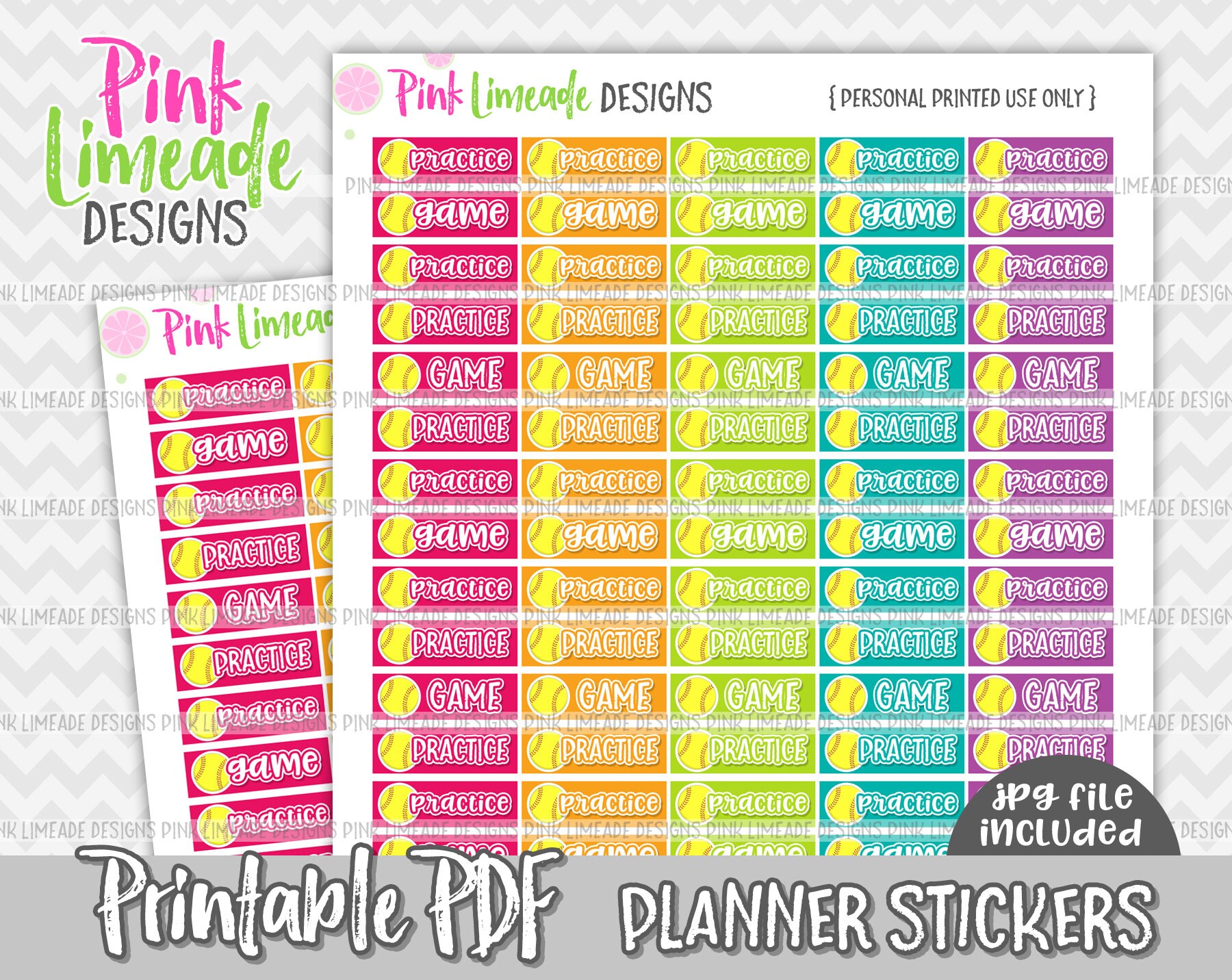 Colorful Softball Game/Practice Labels Printable Planner | Etsy