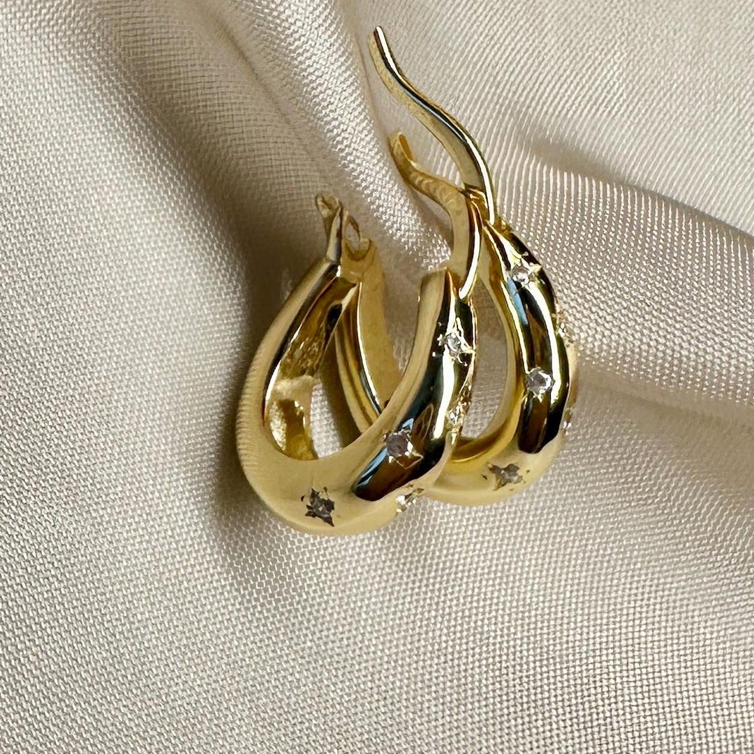 Small Sparkle Hoops / Gold Star Hoops / Celestial Hoop Earrings ...