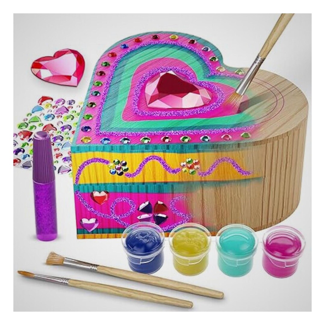 Paint Your Own Wooden Kids Heart Treasure Box Kit - Art & Craft Gift ...