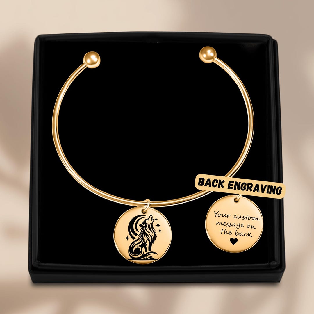 Personalized Celtic Wolf Bangle Bracelet, Engraved Spirit Animal ...