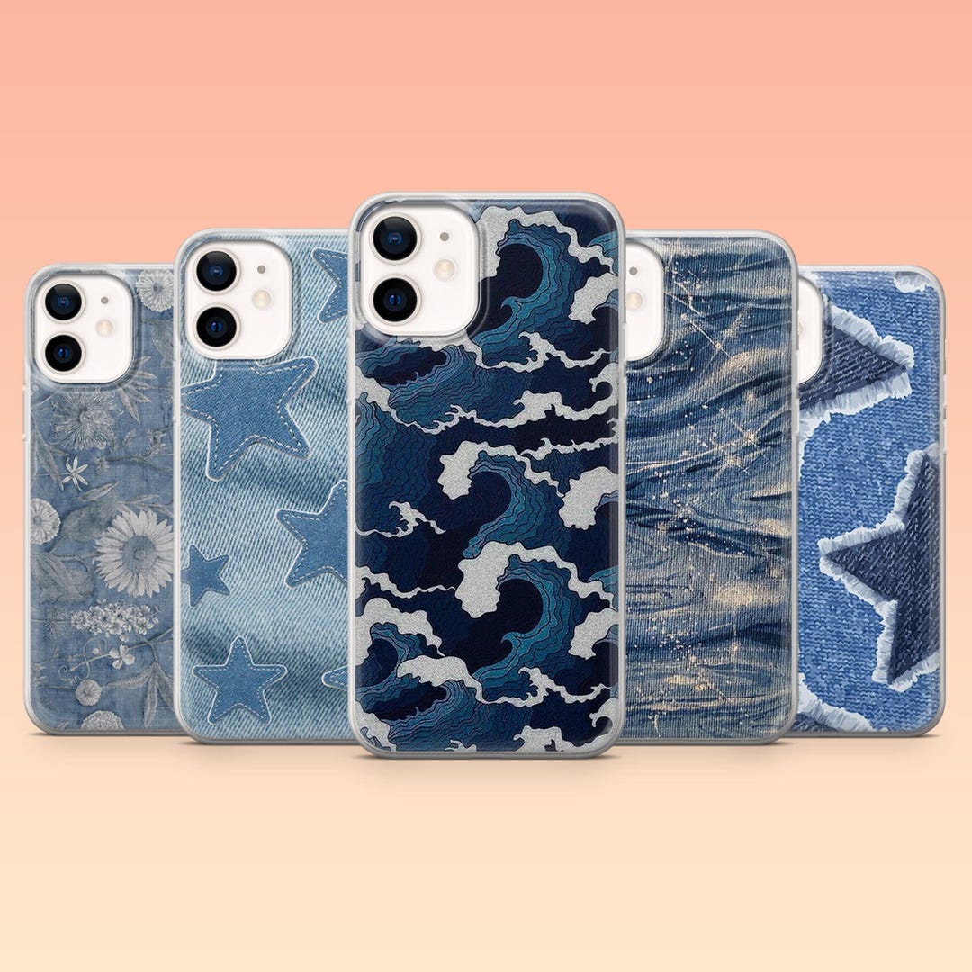 Navy Blue Denim Phone Case Blue Aesthetic Cover for iPhone 16 Pro, 16e ...