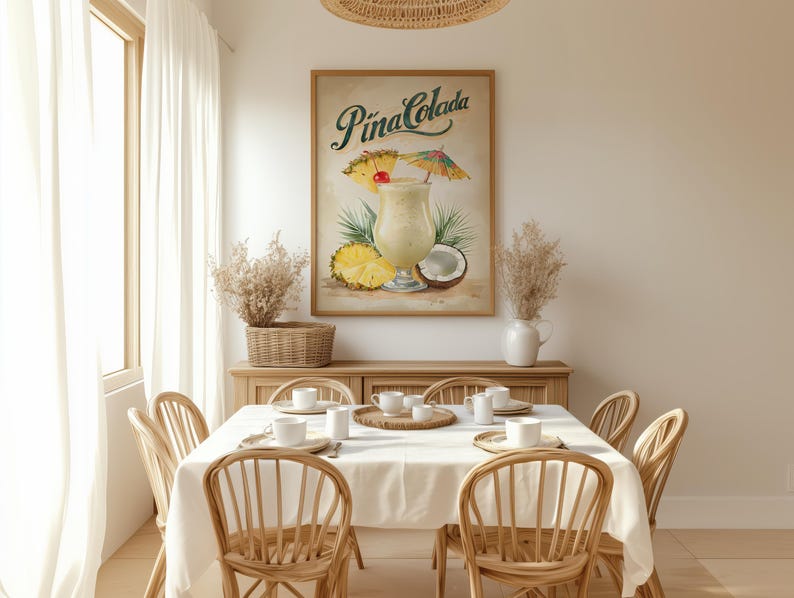 Pina Colada Print, Cocktail Wall Art, Summer Beach Decor, Digital ...