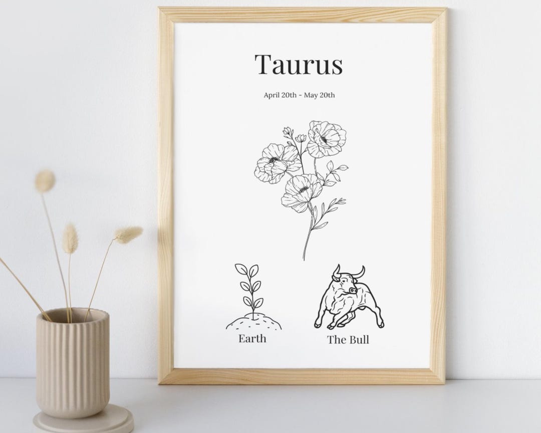 Taurus, Birth Month Flower Print, Zodiac Symbol, Zodiac Element ...