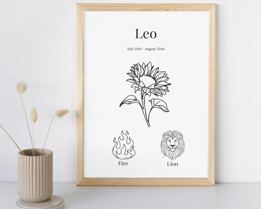 Leo, Birth Month Flower Print, Zodiac Symbol, Zodiac Element ...